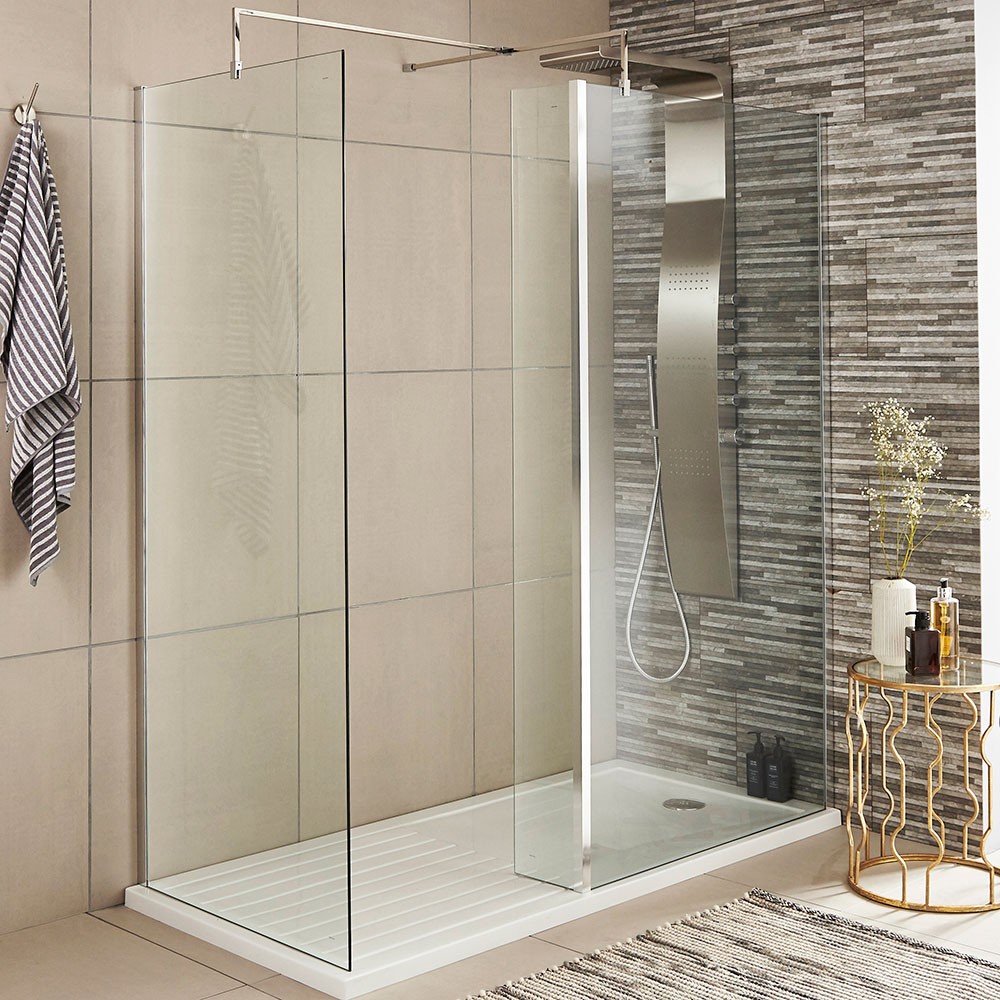 Hudson Reed Wetroom Return Shower Screen with Fixed Chrome Profile ...