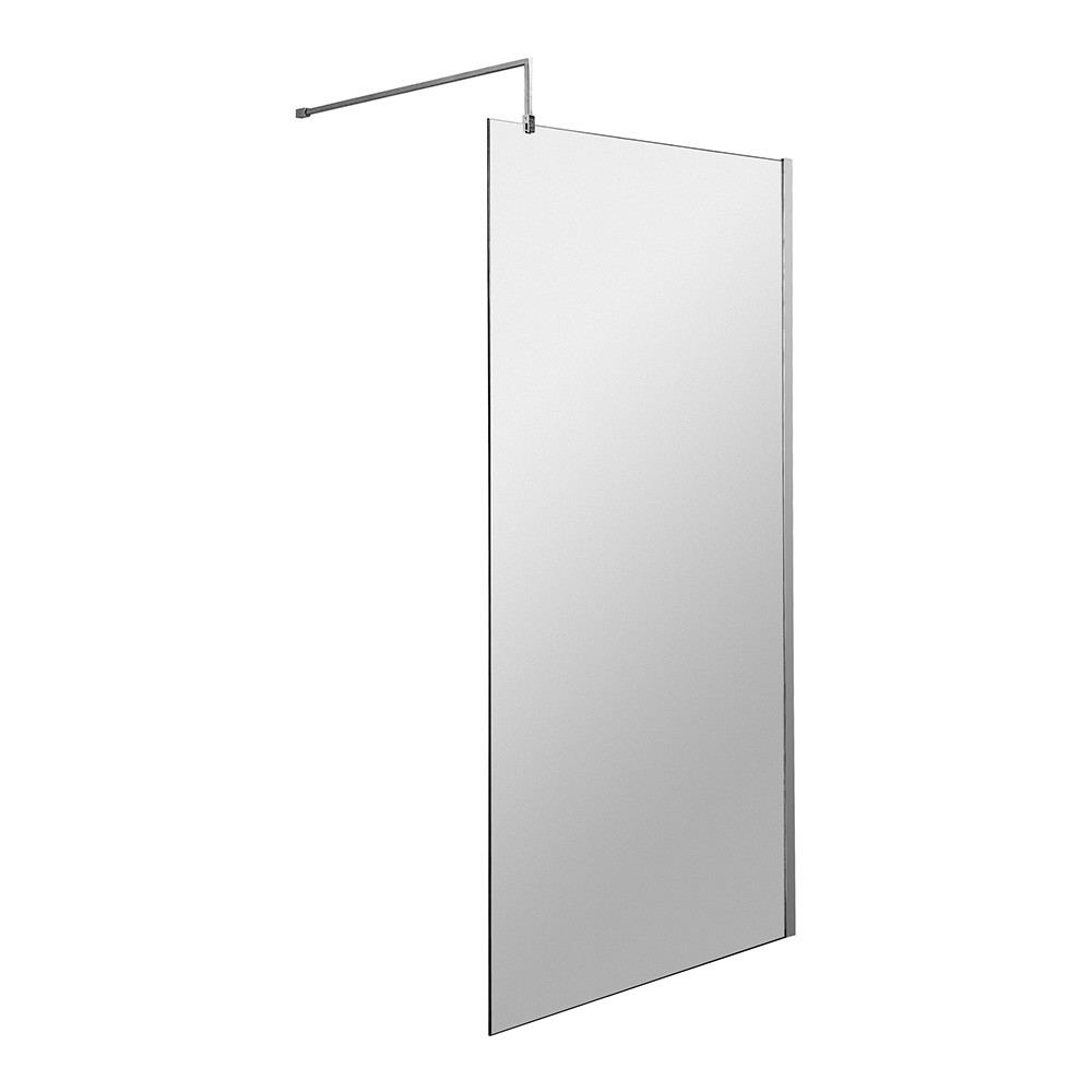 Nuie Wetroom Shower Screen with Chrome Fixed Profile & Support Bar 1000mm W x 1850mm H x 8mm ...