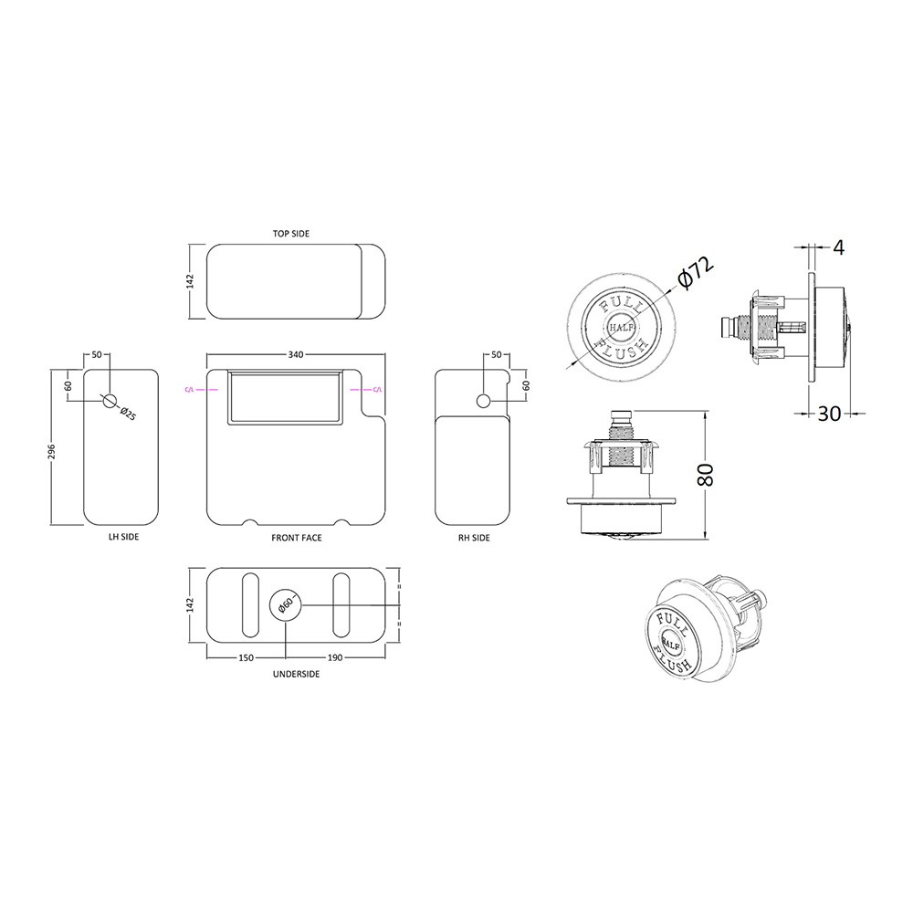 Hudson Reed Concealed Toilet Cistern with Traditional Dual Flush Push ...