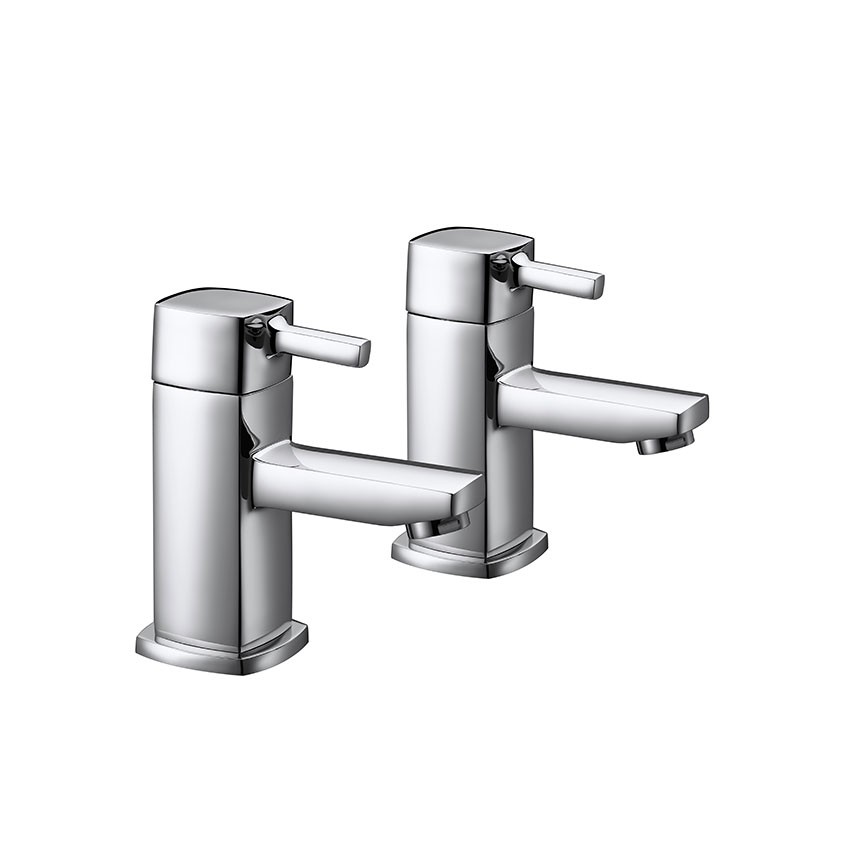 Hampton Chrome Deck Mounted Basin Pillar Taps - Pair - Modern Square ...