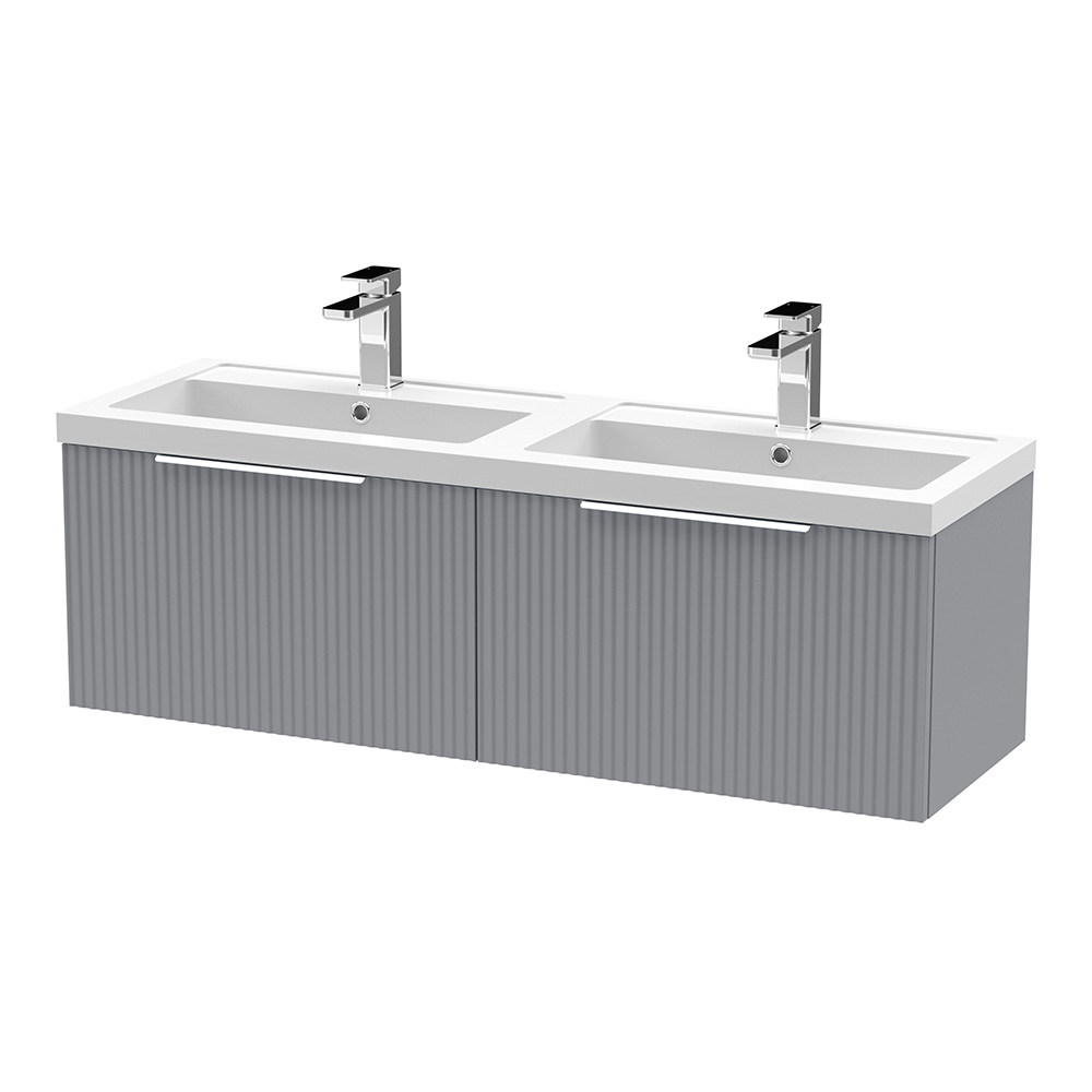 Hudson Reed Fluted 1200mm Wall Hung 2-Drawer Vanity Unit & Double ...