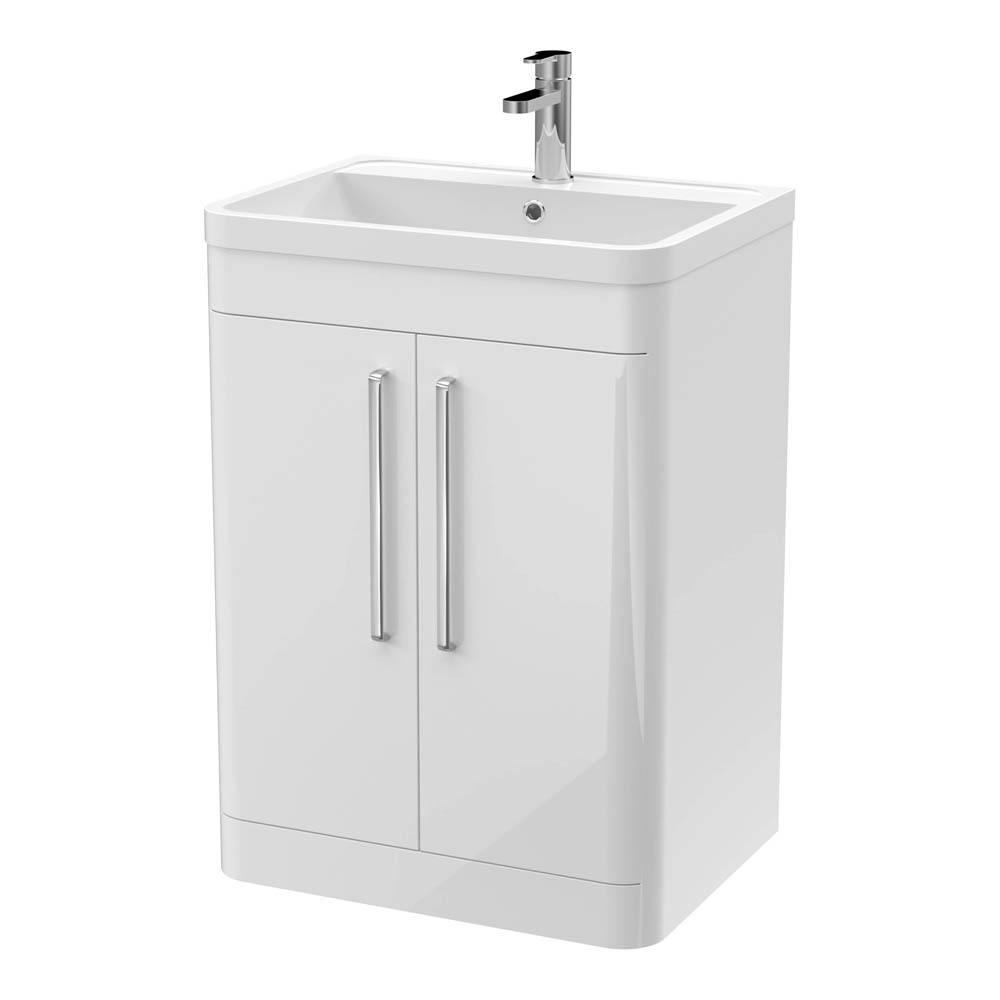 Nuie Parade 600mm Floor Standing 2-Door Vanity Unit & Polymarble Basin ...