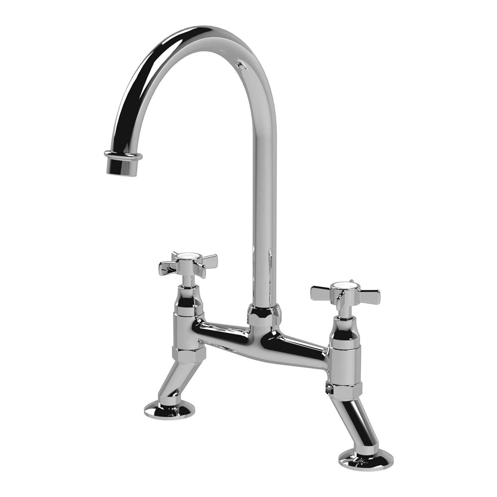 Nuie Bridge Dual Crosshead Kitchen Mixer Tap with White Indices ...