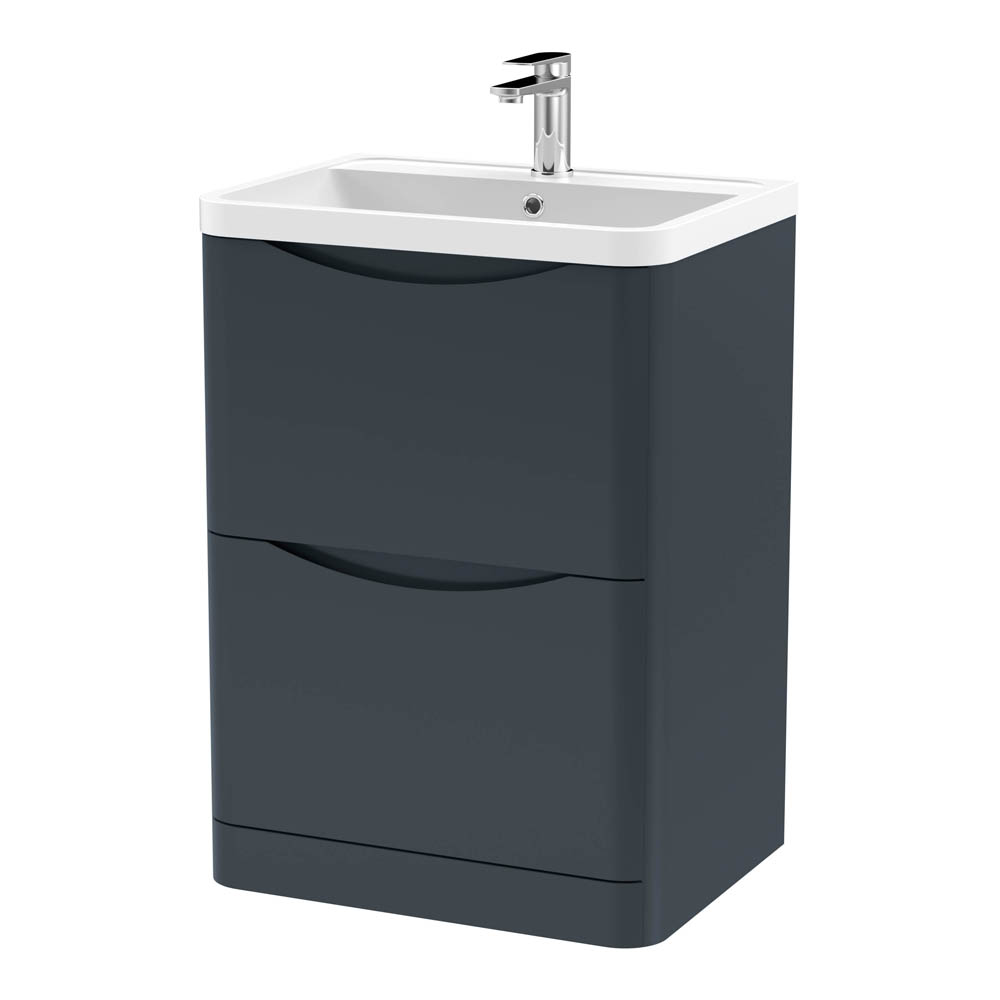 Nuie Lunar 600mm Floor Standing 2-Drawer Vanity Unit & Polymarble Basin ...