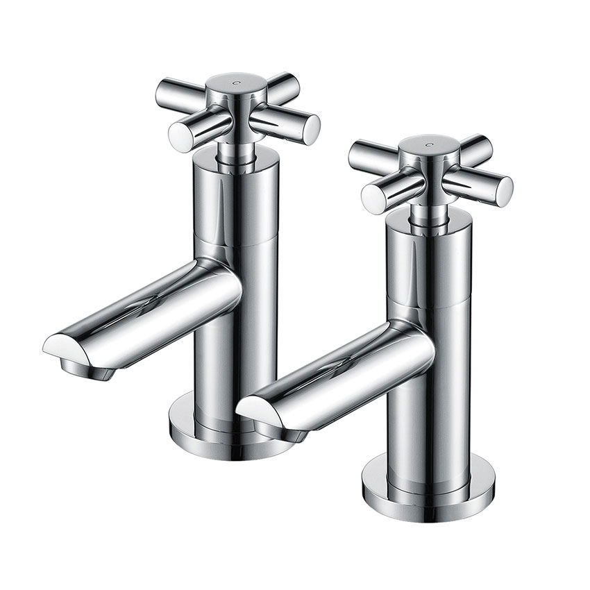 Mayfair Chrome Deck Mounted Bath Pillar Taps Pair - Modern Rounded ...