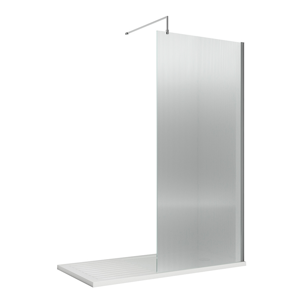 WRFL19580 Hudson Reed Fluted Wetroom Shower Screen with Chrome Profile ...