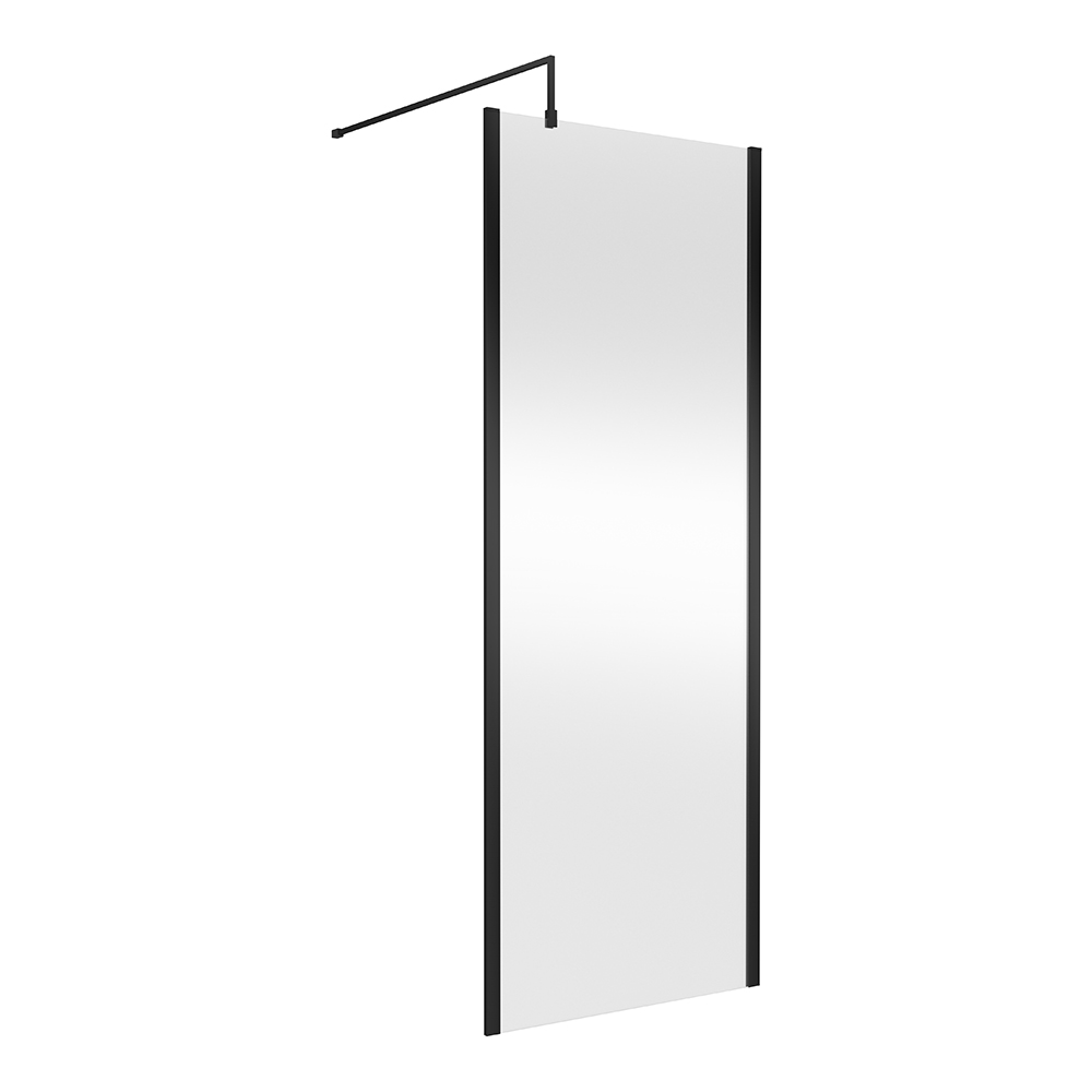 Hudson Reed Wetroom Shower Screen with Matt Black Outer Frame & Support Bar 800mm W x 1950mm H x ...